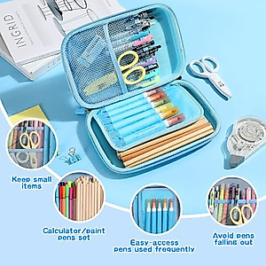 MoKo Pencil Case with Large Capacity, Zipper Protective Pen Holder Pencil Storage Bag Portable Students Stationery Box Cute Unicorn Pattern Pencil Pouch for Kids Gift, Blue & Green