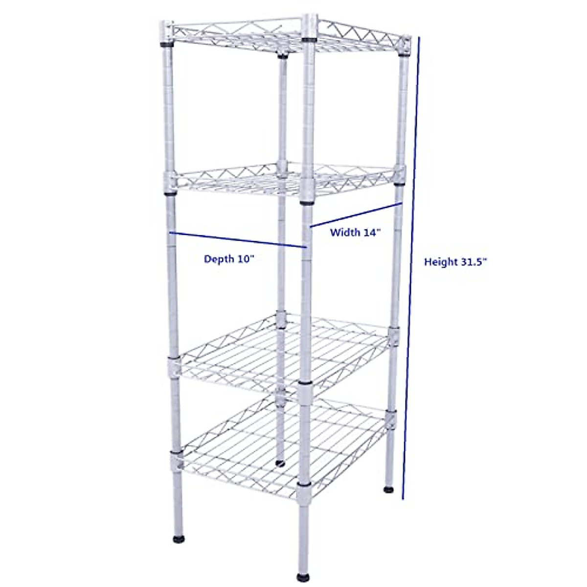 4 Tier Storage Rack,Steel Storage Wire Shelf,Heavy Loading Storage Organizer, Adjustable Levelling Feet Shelving Unit, Grey,14" W x 10" D x 31.5" H