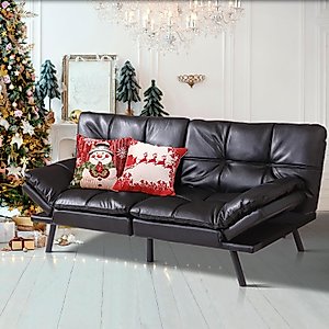 MUUEGM Futon Sofa Bed,Memory Foam Modern Convertible Couch Bed,Faux Leather Futon,Adjustable Armrest&Backrest Folding Futon Sleeper Couch with Compact Living Space,Apartment,Dorm,Bonus Room,Black
