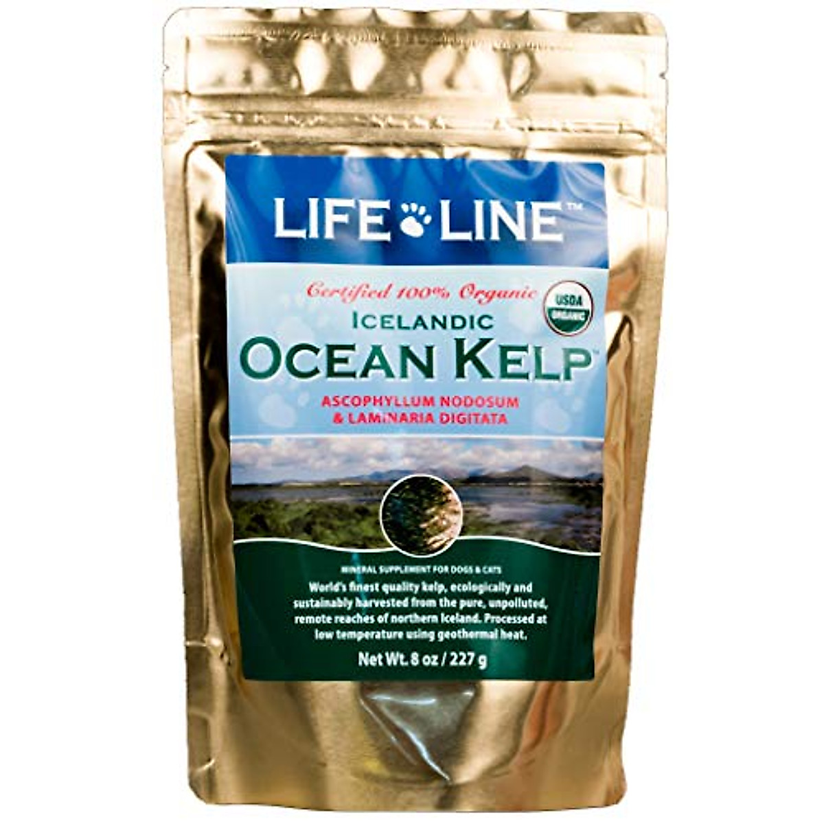 Life Line Pet Nutrition Organic Ocean Kelp Supplement for Skin & Coat, Digestion in Dogs & Cats, 8oz (20200)