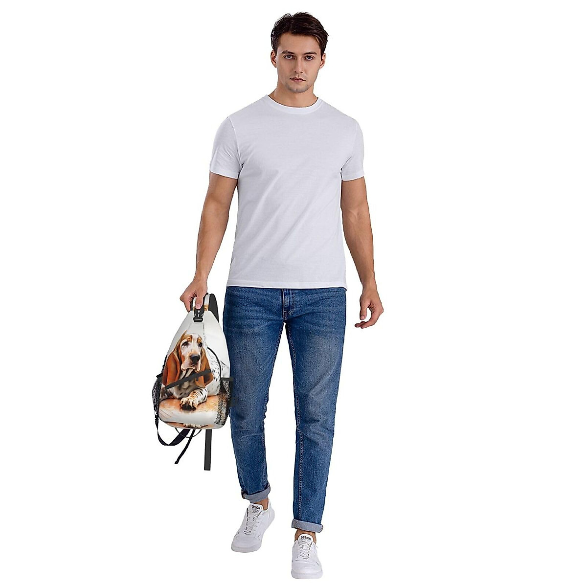 Hicyyu Basset Hound Dog Outdoor Crossbody Shoulder Bag For Unisex Young Adult Hiking Sling Backpack