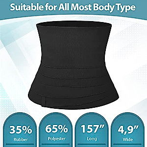 HADAN Invisible Waist Trainer For Women Under Clothes | Stomach Wraps For Belly Fat, Wrap Waist Trainer For Postpartum Women, With 6 Strong Adhesive Points, Plus Size - 157x4,9x0,06 Inch Black