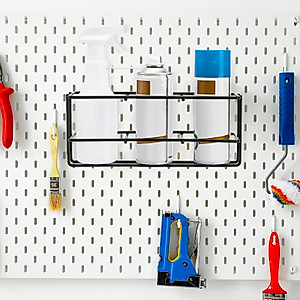 Hicarer 2 Pcs 3 Holes Spray Bottle Storage Rack Spray Bottles Holder Wall Mount Spray Bottle Organizer Heavy Duty Storage Racks Steel Bracket Storage for Spray Bottles for Garage Home Workspace