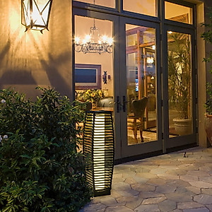 Grand patio Outdoor Solar-Powered Floor Lamp Weather-Resistant Wicker Woven Lights for Deck, Garden, Lawn, Driveway, Pool, Porch - Medium Crossover