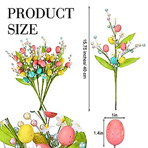 6 Pack Artificial Easter Flower Easter Spray with Easter Eggs and Berries Decorative Spring Floral Stems Speckled Easter Picks Branches for Floral Arrangement Centerpiece Wreath Decoration
