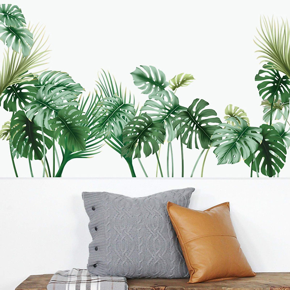 Tropical Wall Decals Palm Leaf Wall Stickers for Living Room, Green Plants Wall Decor Posters Vinyl Peel and Stick Art Murals for Bedroom Nursery Office