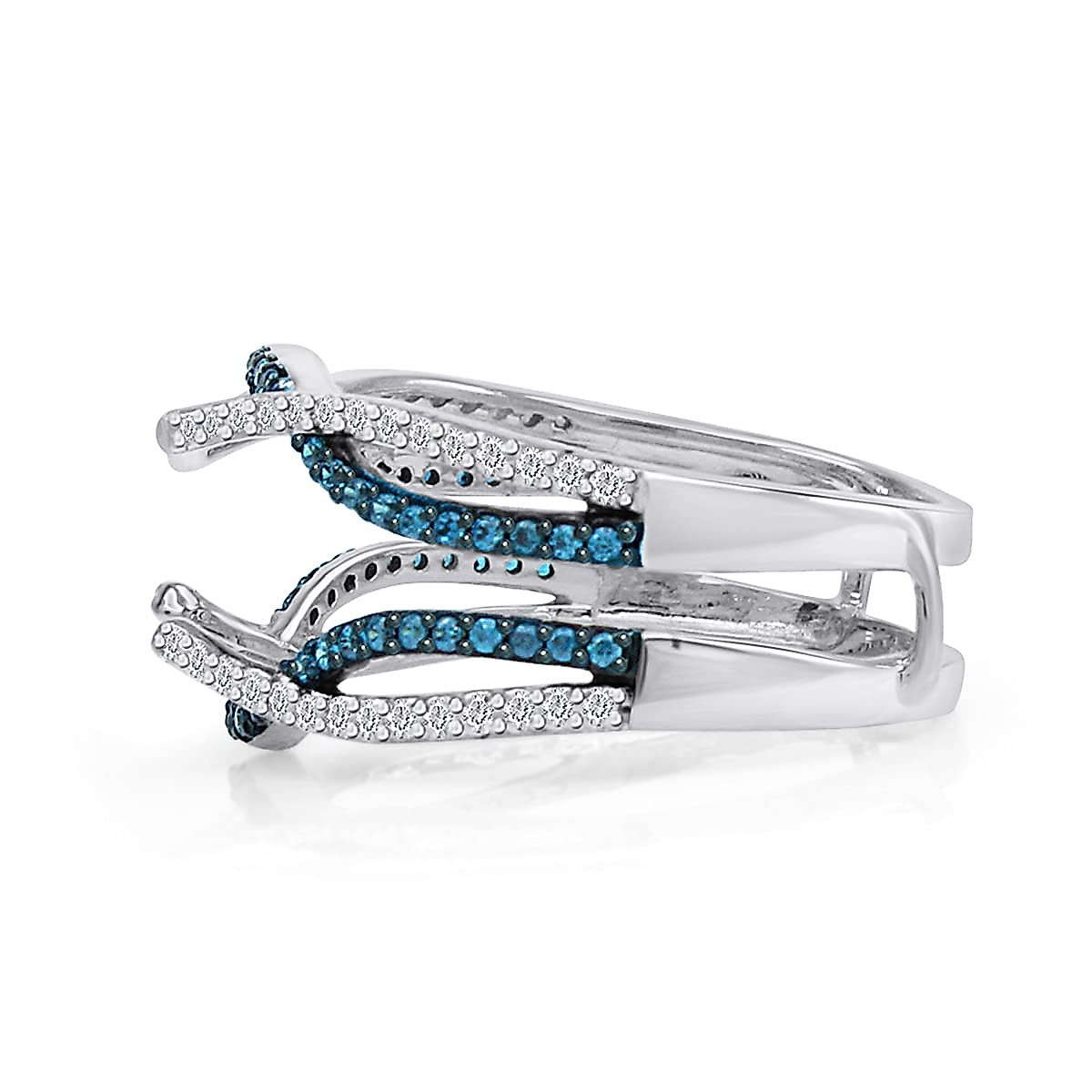 AFFY Blue & White Cubic Zirconia Guard Wrap Enhancer Ring in 14K White Gold Over Sterling Silver (0.5 Ct)