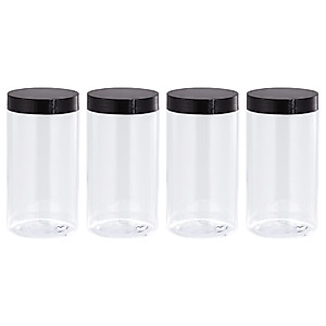 uxcell Round Plastic Jars with Black Screw Top Lid, 17oz/ 500ml Wide-mouth Clear Empty Containers for Storage, Organizing, 4Pcs