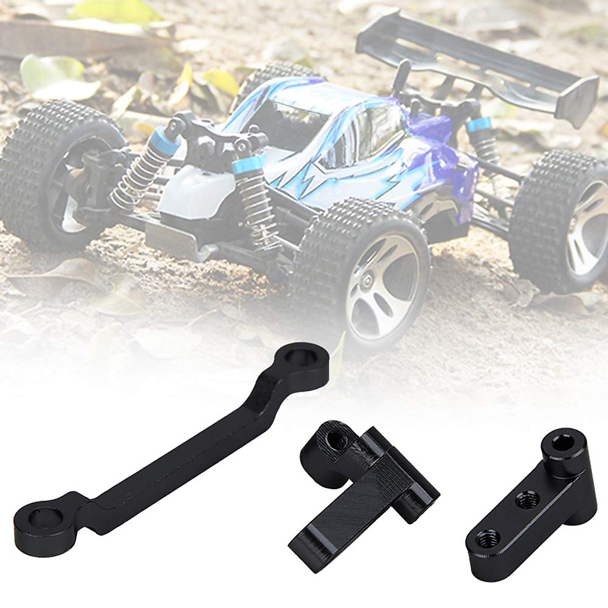 Woyisisi RC Steering Assembly, Aluminum Alloy Steering Assembly Kit Accessory Fit for WL A959 A979 A969 1/18 RC Car(Black)