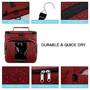 Bukere Portable Shower Caddy College Dorm Room Essential, Shower Caddy Tote Bag for Student, Girl, Women, Separate Compartment, Large Capacity, Quick Dry Mesh Base for Travel, Gym, Camp, Red