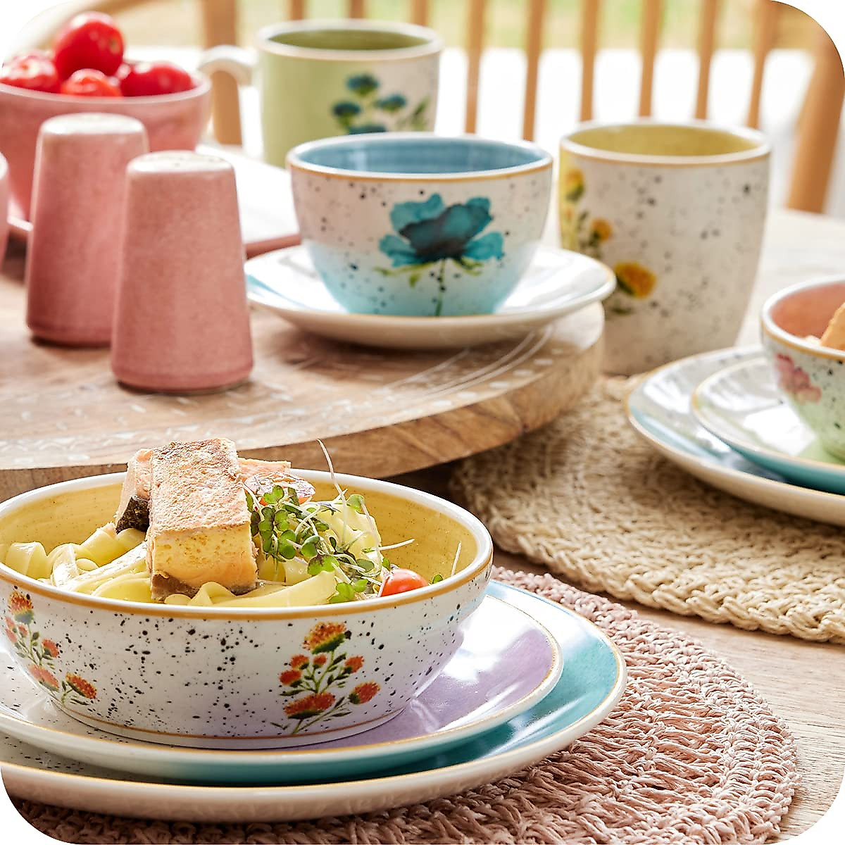 Corona Dinnerware Set 16-pieces Earthenware | Armonia | Hand-Painted | Set de Vajilla 4 puestos | 16 piezas | Ceramica | Artisan Decor