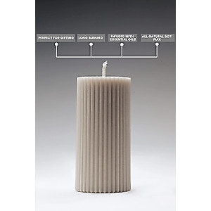 LAWA Roman Tall Ribbed Pillar Candle - Scented Soy Wax Stripped Dinner Candle | Classic Aesthetic Decoration Candle Set | Housewarming Gift | Wedding Event Decor - White (Medium)