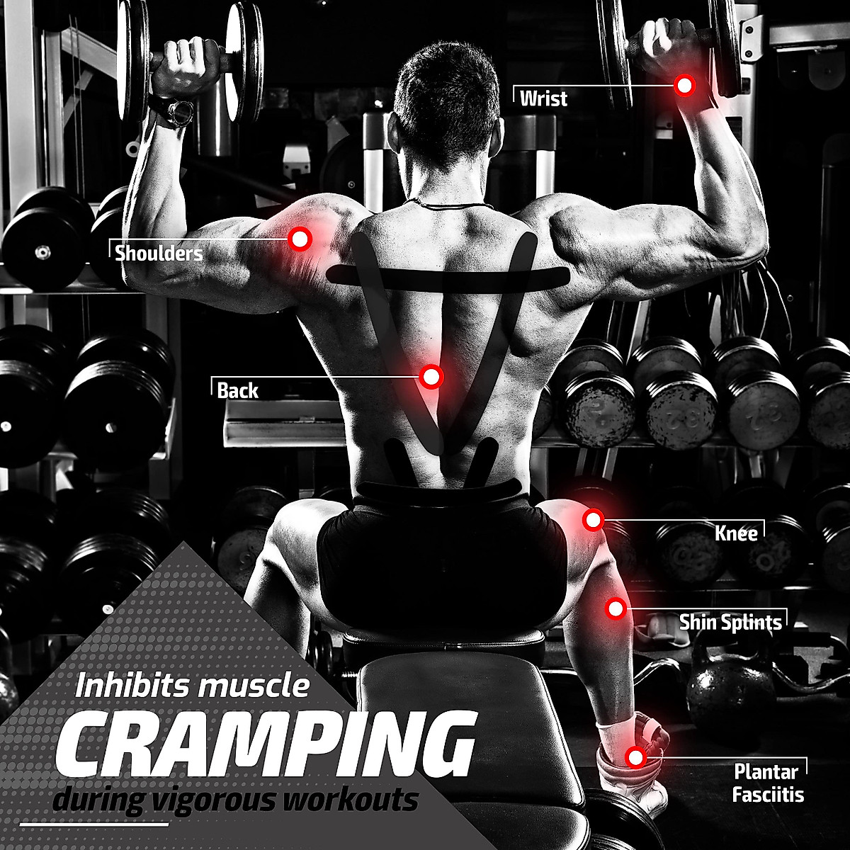 Physix Gear Kinesiology Tape Pro - Waterproof Physio Sports Tape for Pain & Injuries, Pregnancy, Muscle, Knee, Joint Support, Swelling, Strain Relief, Enhanced Blood Circulation (Black, 1 Roll)