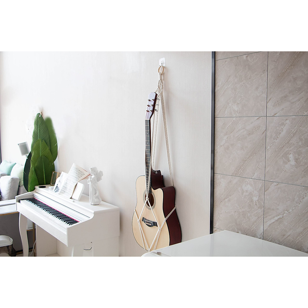 Decocove Guitar Wall Hanger - Macrame Guitar Hanger - Guitar Wall Mount - Boho Guitar Holder for Acoustic Guitar and Electric Guitar