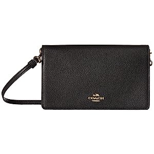 COACH Polished Pebbled Leather Fold-Over Crossbody Li/Black One Size