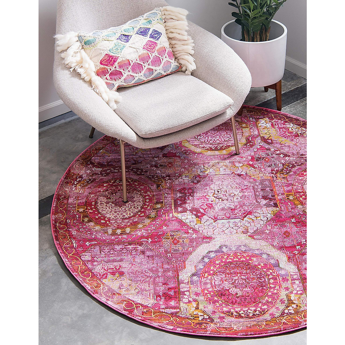 Unique Loom Baracoa Collection Area Rug - Coppelia (8' 4" Round, Pink/ Ivory)