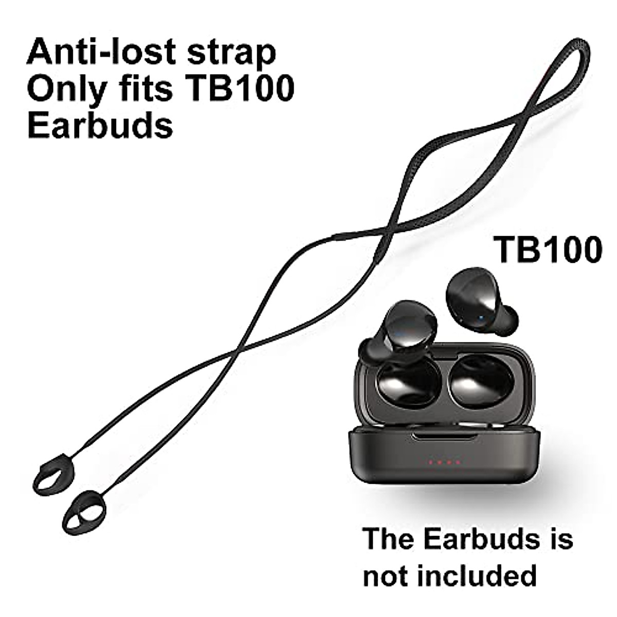 smaate Anti-Lost Strap Compatible with iLuv TB100 Earbuds, Soft Silicone Cord for Sports, Black