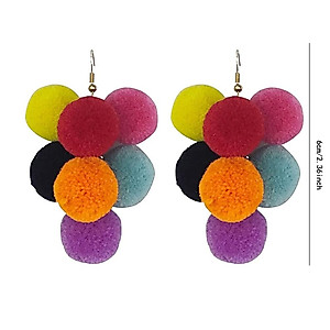 DIYANMMY Boho Unique Elegant Colorful Fur Ball Dangle Drop Earrings Trendy Personalized Exaggeration Hypoallergenic Jewelry Gift (5 Pair Punk Stud Earrings)