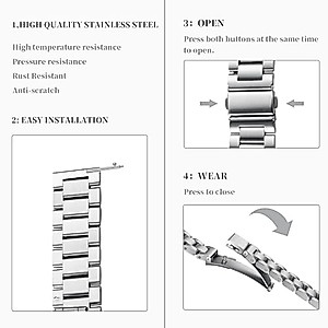 BOSHIYA Quick Release Watch band, Universal Stainless Steel Watch strap 18mm, 20mm, 22mm or 24mm, Fits Samsung Galaxy Watch 6/5/4/3,G-armin Watch,Huawei Watch for Men Women，Silver Black