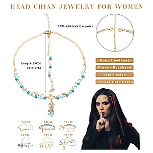 LOYALLOOK 6PCS Gold Head Chain Jewelry Boho Headband Head Chain Coins Crystal Moon Tassel Chain Hair Band Bridal Wedding Halloween Hair Headpiece for Women A