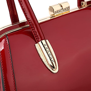 Style Strategy purses patent leather handbags for women Top Handle with kiss lock Satchel Shoulder bags crossbody for women (Bronze)