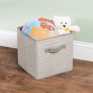 mDesign Small Fabric Collapsible Organizer Cube Bin Box with Front Handle for Cube Furniture Units, Closet or Bedroom Storage, Holds Clothing, Linens, Accessories - Lido Collection - 2 Pack - Linen