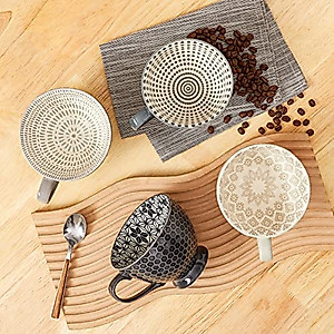 Signature Housewares Pad Print Set of 4 Ceramic Assorted Footed 14oz Mugs, PP Gray