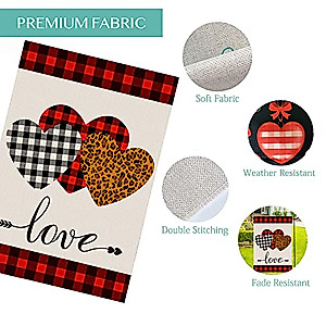 Welcome Valentines Day Garden Flag Vertical Double Sided Buffalo Plaid Leopard Love Hearts Burlap Garden Flag, Valentine's Day Anniversary Wedding Yard Outdoor Decoration 12.5 x 18 Inch
