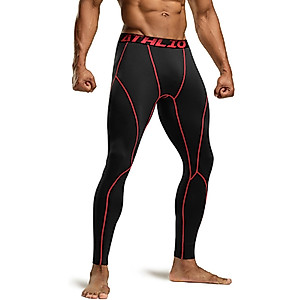 ATHLIO Men's Thermal Compression Pants, Athletic Running Tights & Sports Leggings, Wintergear Base Layer Bottoms, 3pack Thermal Pants Black/Black & Red/Charcoal, X-Large