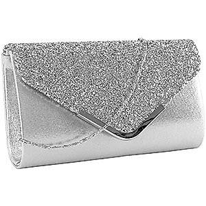 AYKDAS Purses & Totes, Evening Clutches & Crossbody Bags Flash Elegant Clutch, Gold, Silver, Pink (Black) Shiny Handbag (Color : Silver)
