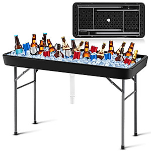 Suzile 4 Feet Folding Ice Table with Drain, Portable Furniture Ice Table Folding Ice Cooler Table for Outdoor Cooling Food Beverage, Picnic, BBQ Party and Camping Wedding (Black)