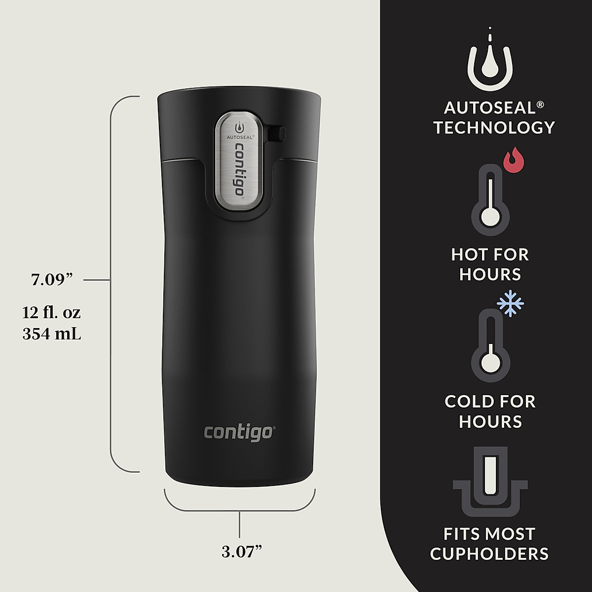 Contigo AUTOSEAL West Loop Vacuum-Insulated Stainless Steel Travel Mug with Easy-Clean Lid, 12oz, Matte Black