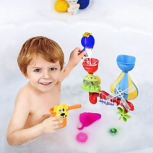 11 PCs Bath Toys for Toddlers 1-3, Sprinkle Water Lab with Sea Animals Water Toys, Stacking Cups and Fishing Net Bathtub Toys