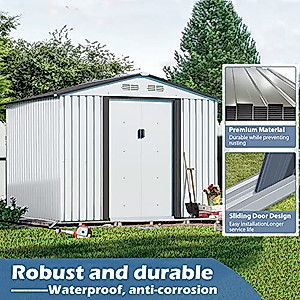 HOGYME 8' x 8' Storage Shed Outdoor Garden Shed Metal Shed Suitable for Storing Garden Tool Lawn Mower Ladder