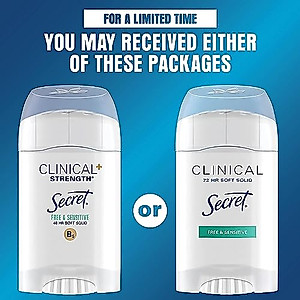 Secret Clinical Strength Soft Solid Antiperspirant and Deodorant for Women, Free & Sensitive, 1.6 oz, Pack of 3