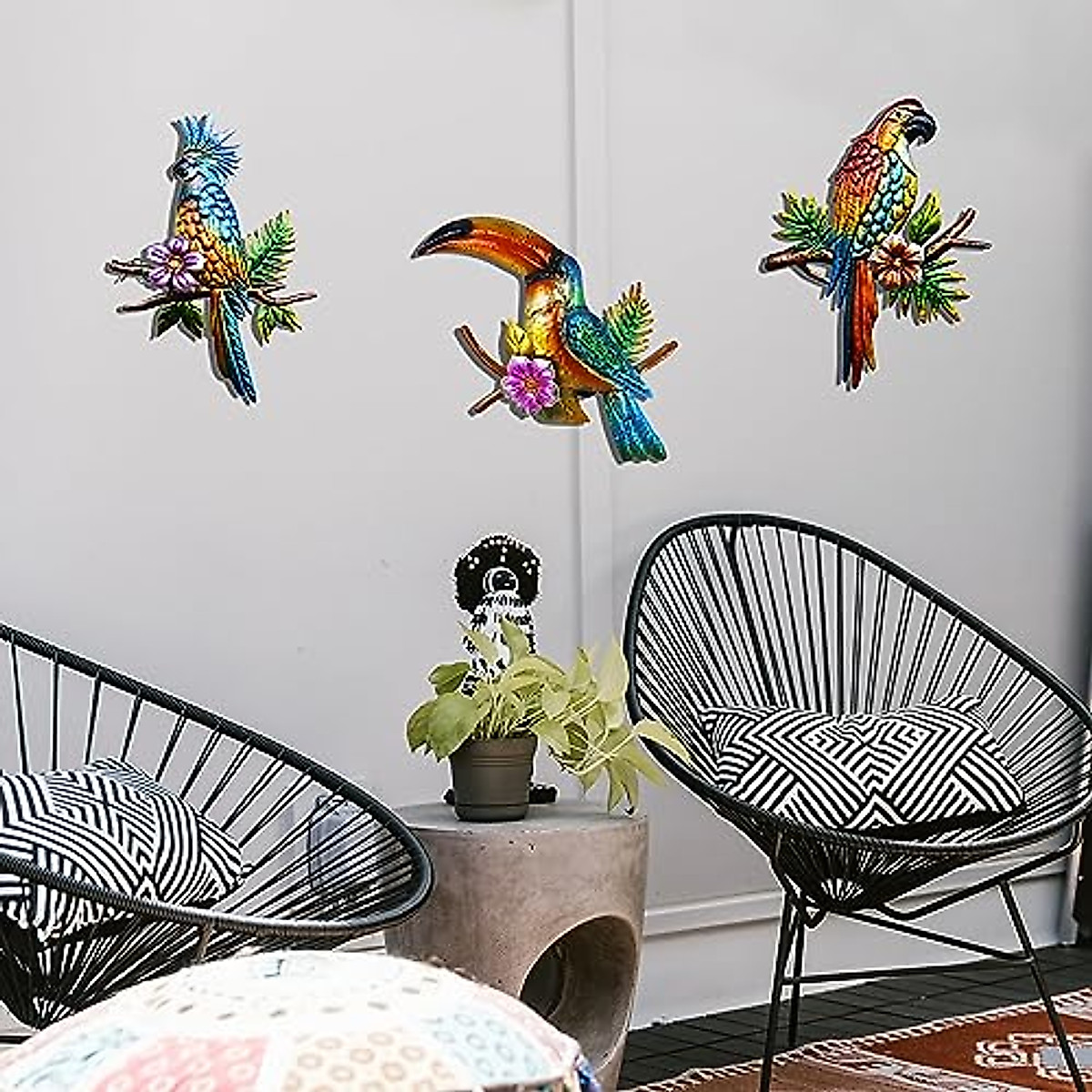 J-Fly Metal Parrot Wall Decor Tropical Outdoor Wall Decor Parrot Outdoor Metal Wall Art Metal Bird Wall Decor Outdoor Toucans Decor Patio Wall Fence Garden Home Kitchen Decor 11 Inch