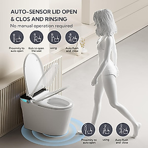 Luxury Smart Toilet with Bidet Built In Bidet Toilet Heated Seat, Foot Sensor,Warm water and Air Dryer,Voice Control, 1.28 GPF Powerful Auto Flush, Instant Hot Water and Ambient Lighting-Black