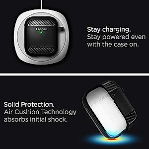 Spigen Rugged Armor Designed for Airpods Case Cover Protective Case with Keychain for Airpods 1 & 2 Case - Matte Black