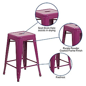 Merrick Lane Newark Series Purple 24" High Backless Metal Counter Height Stool with Square Seat for Indoor-Outdoor Use