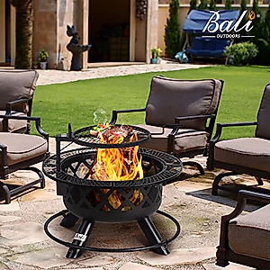 BALI OUTDOORS Wood Burning Fire Pit with Quick Removable Cooking Grill, Black, 32in