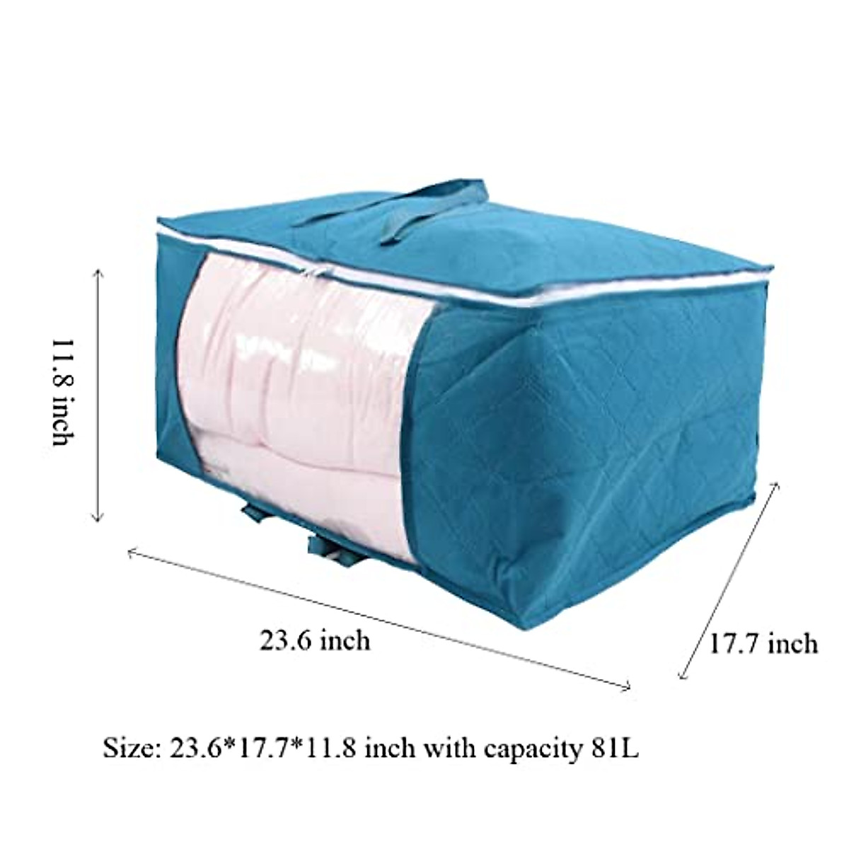 Fabric Organization and Storage Bins Containers Clothes Stackable Box with Handle Ziplock Lids Comforters Blanket Toy Bags Dorm Room College Essentials Under Bed Closet Bedroom 3 Pack, 81L, Blue