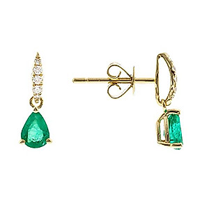 Gin & Grace 10K Yellow Gold Natural Emerald Diamond (I1,I2) Stud Earring for Women
