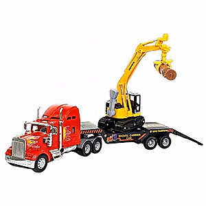 Big Daddy Big Rig Heavy Duty Tractor Trailer Low Boy Transport Flat Bed & Excavator Toy Trucks COMBO series