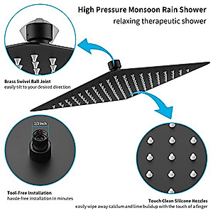 GELE Rainfall Shower Head, 10 Inch High Pressure Shower Head, Ultra -thin Matte Black Shower Head Without Shower Arm, Stainless steel