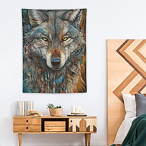 Joint Gou Cool Wolf Tapestry, Bohemian Style Tapestry Wall Hanging, Animal Aesthetic Tapestries Wall Art Home Decor for Bedroom Living Room 30"x40"