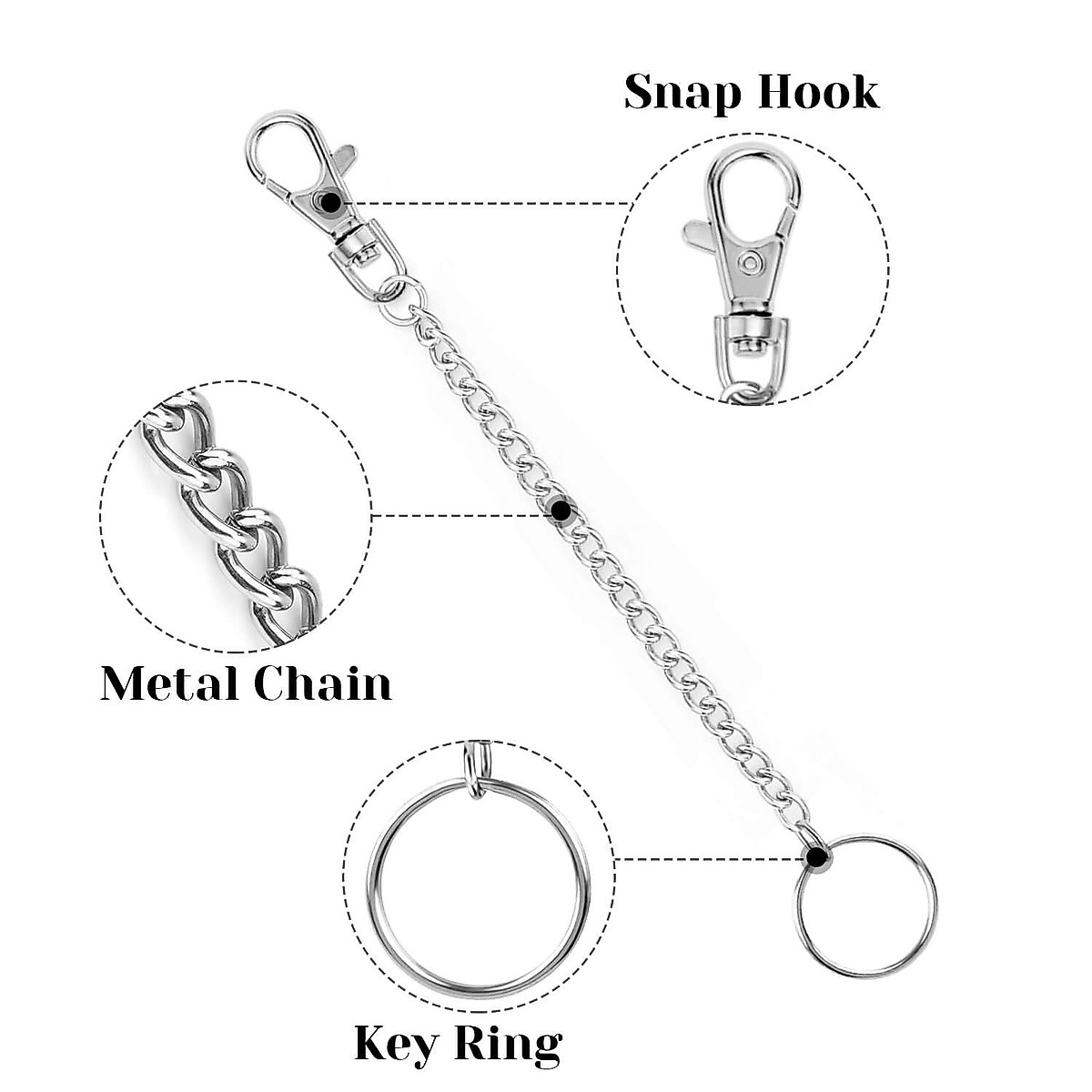 anezus 2Pcs Chain Belt Set, Wallet Chain, Pants Chain, Pocket Chain with Keyring for Pants Belt Jeans Wallets and keys (16” & 20”)