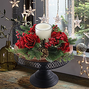 weharnar Rustic Cake Stand Round Wooden Cake Stand and Dessert Pedestal Display Stand with Black Base, Dessert Cupcake Pastry Candy Display Plate for Wedding Birthday Event Party 12 inches