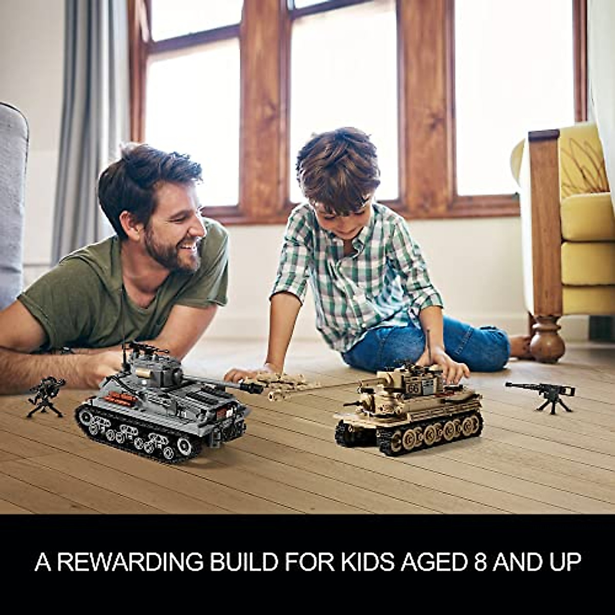 WW2 Army Tank Toys Building Kit, Create a German Tiger Tank and an American M4 Sherman Tank Model, Include 1184 Blocks, Great Military Toy Gift for Boys, Kids, and Teens Age 8-14