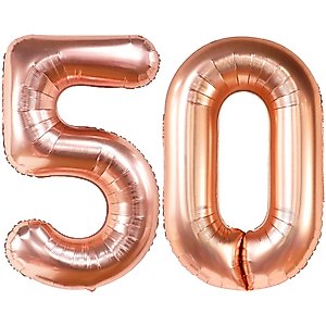KatchOn, Rose Gold 50th Birthday Balloons - Giant, 40 Inch | 50 Balloon Number | 50th Anniversary Decorations