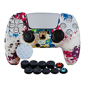 PS5 Controller Skin Shell Case Studded Silicone Grips Cover Protector Rubber Accessories Shell for Playstation 5 PS5 DualSense Controller Gamepad Joystick with 10 Thumb Grip (Studded White)